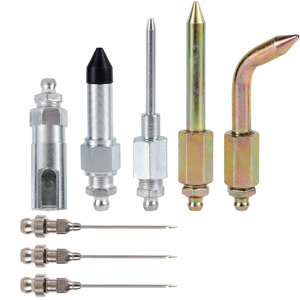 8Pcs Rubber Tip Joint Nipple Nozzle & Bent Adapter Coupler Needle Dispenser for Small Space Grease Tool Accessory Kit