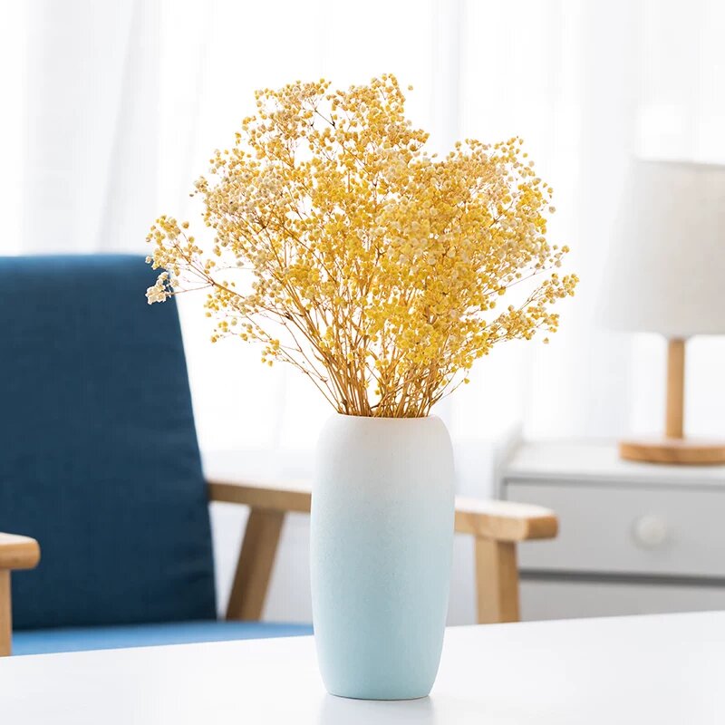 Гу Цзя минималистичный синий керамический ваз с желтыми цветами Baby's Breath для современного стола