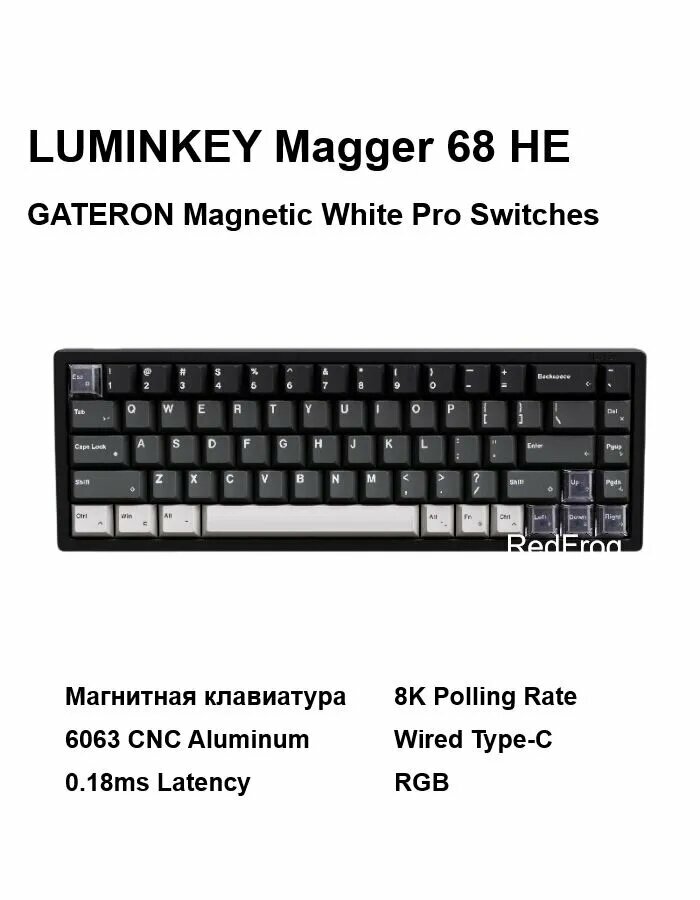 LUMINKEY Игровая клавиатура проводная Magger 68 HE, GATERON Magnetic White Pro Switches, магнитная клавиатура, Английская раскладка, черный матовый