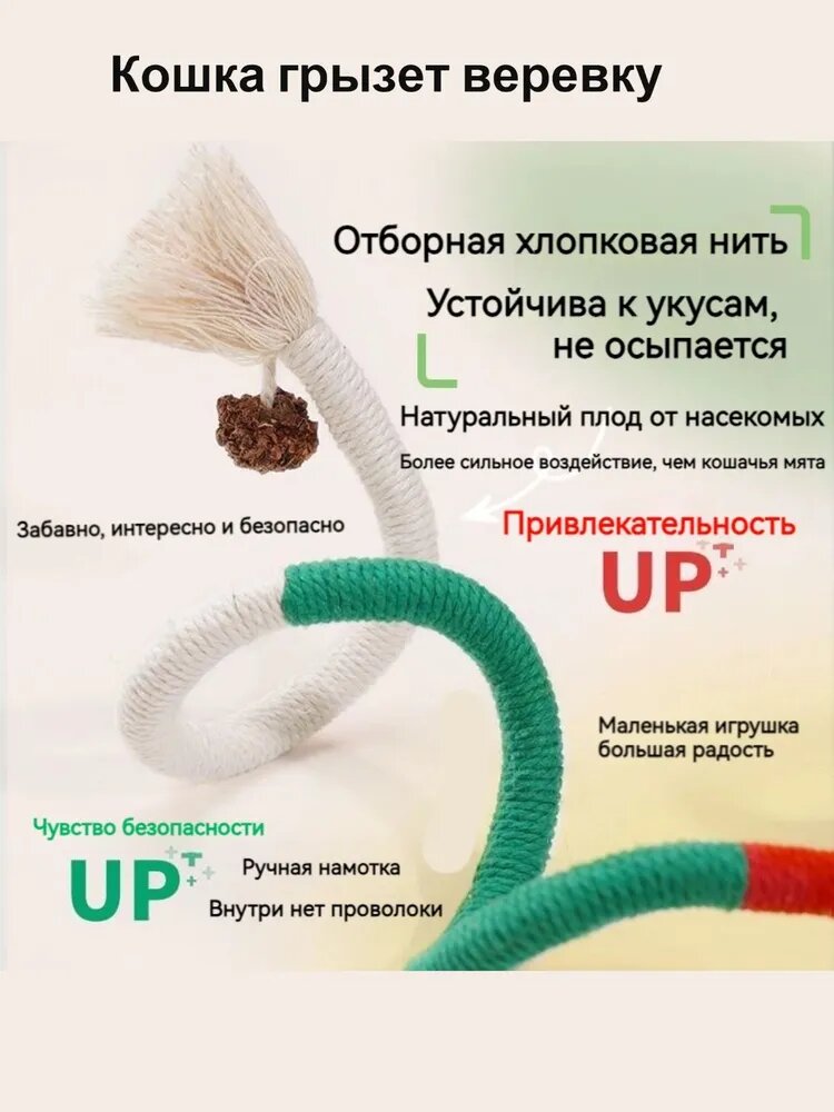 Веревочная игрушка для кусания кошек, 1 штука, устойчива к укусам и не содержит крошек