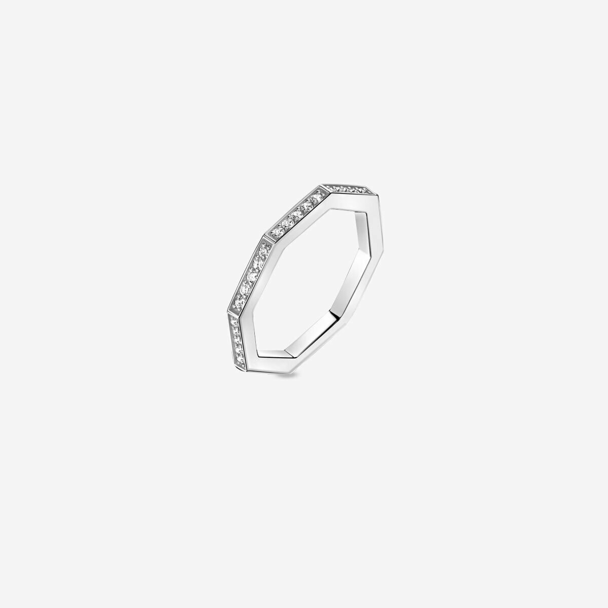 Кольцо тонкое FLEUR DE NEIGE JEWELRY, серебро, 925 проба, фианит, размер 16.5, серебристый — фото 1