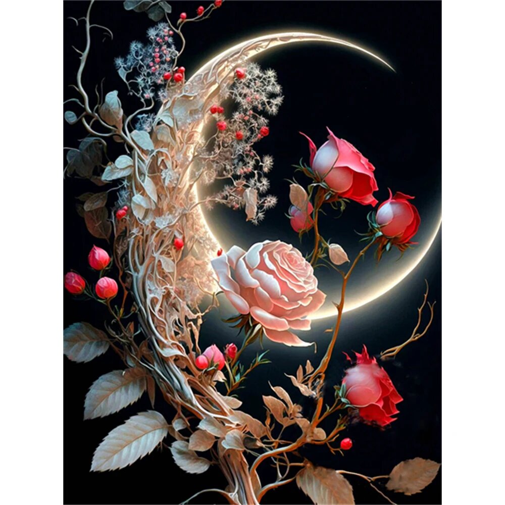 Вышивка крестом Луна и розы, 40x50см, 14CT Cotton Thread, HMA87388