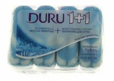 Мыло DURU "Морские минералы", 1+1, Экопак, синее, 4 шт по 90 г