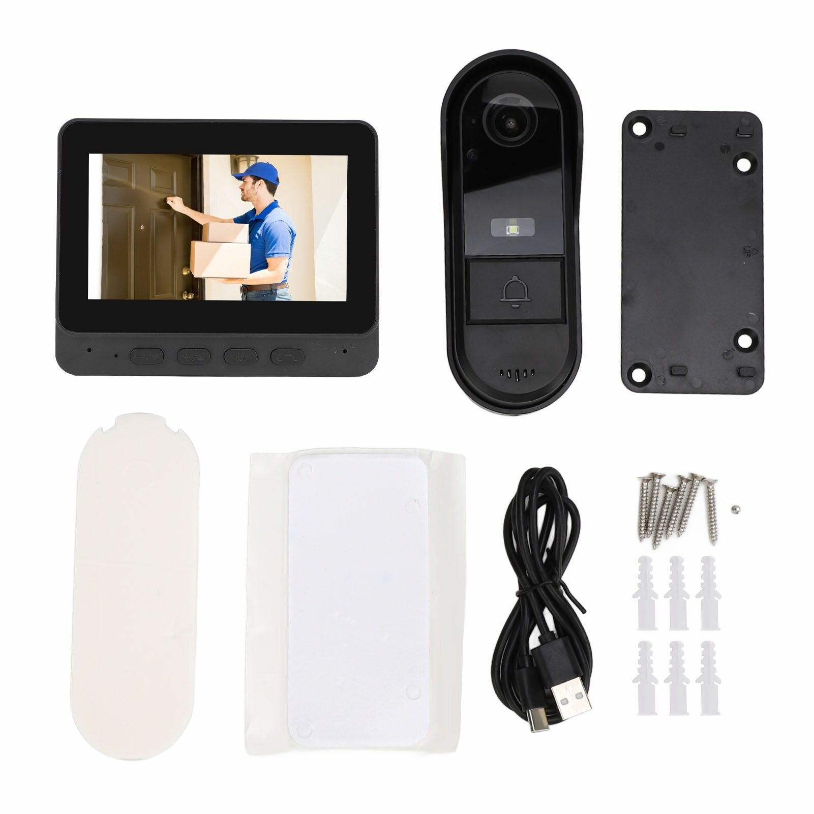 Беспроводной видеозвонок 8 МП с ночным видением 1080P, широким углом обзора 170 , двусторонней связью, водонепроницаемой системой внутренней связи IP66 с экраном 4,3 дюйма