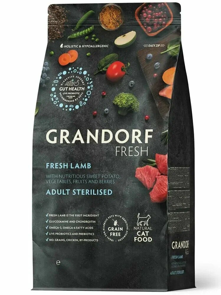 Сухой корм Grandorf Fresh Sterilised, свежее мясо ягненка, батат, для стерилизованных, 400 г