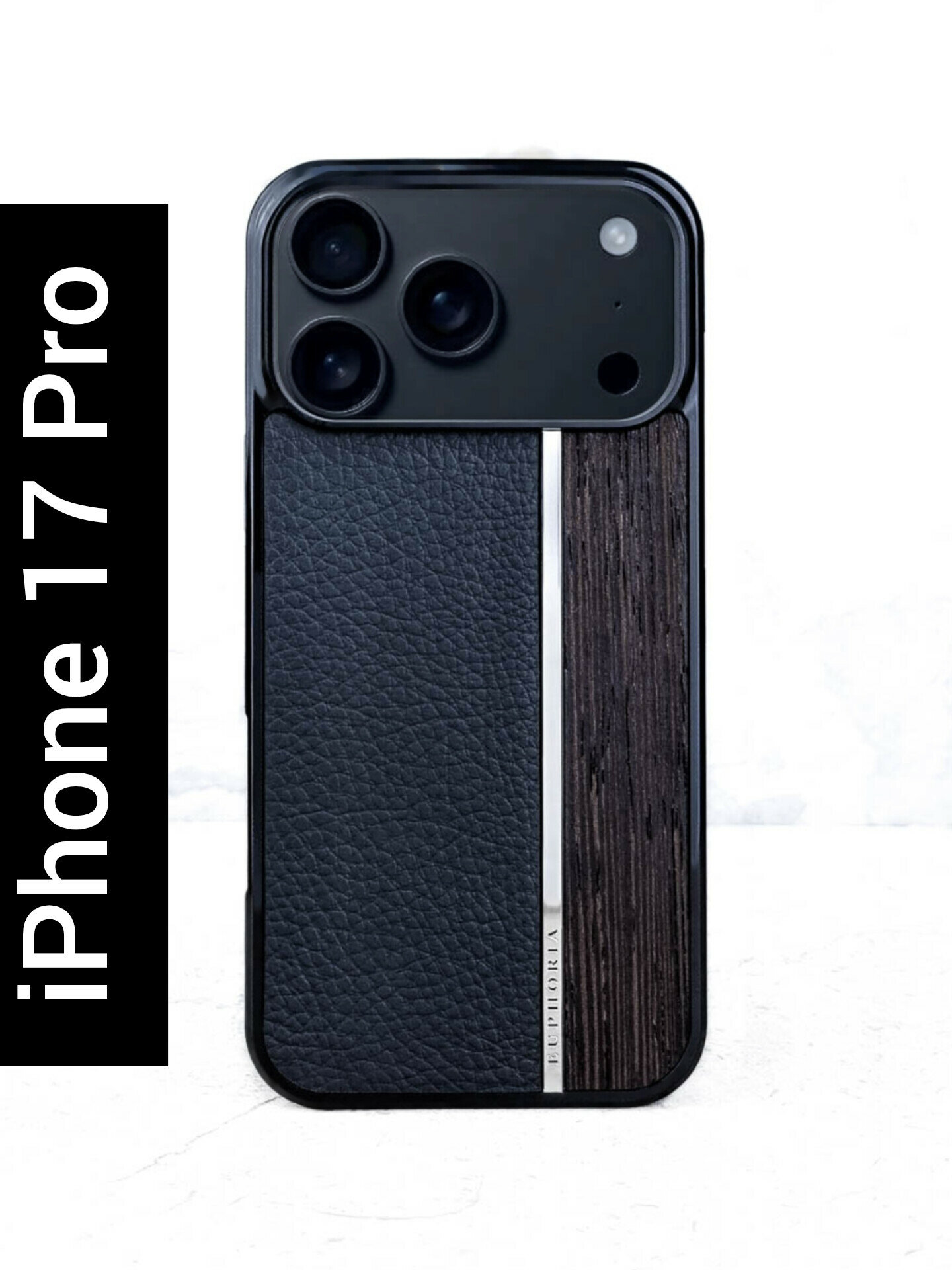 Чехол iPhone 17 Pro / Euphoria Leather Metal Wood - премиум, натуральная кожа, натуральное дерево, металл