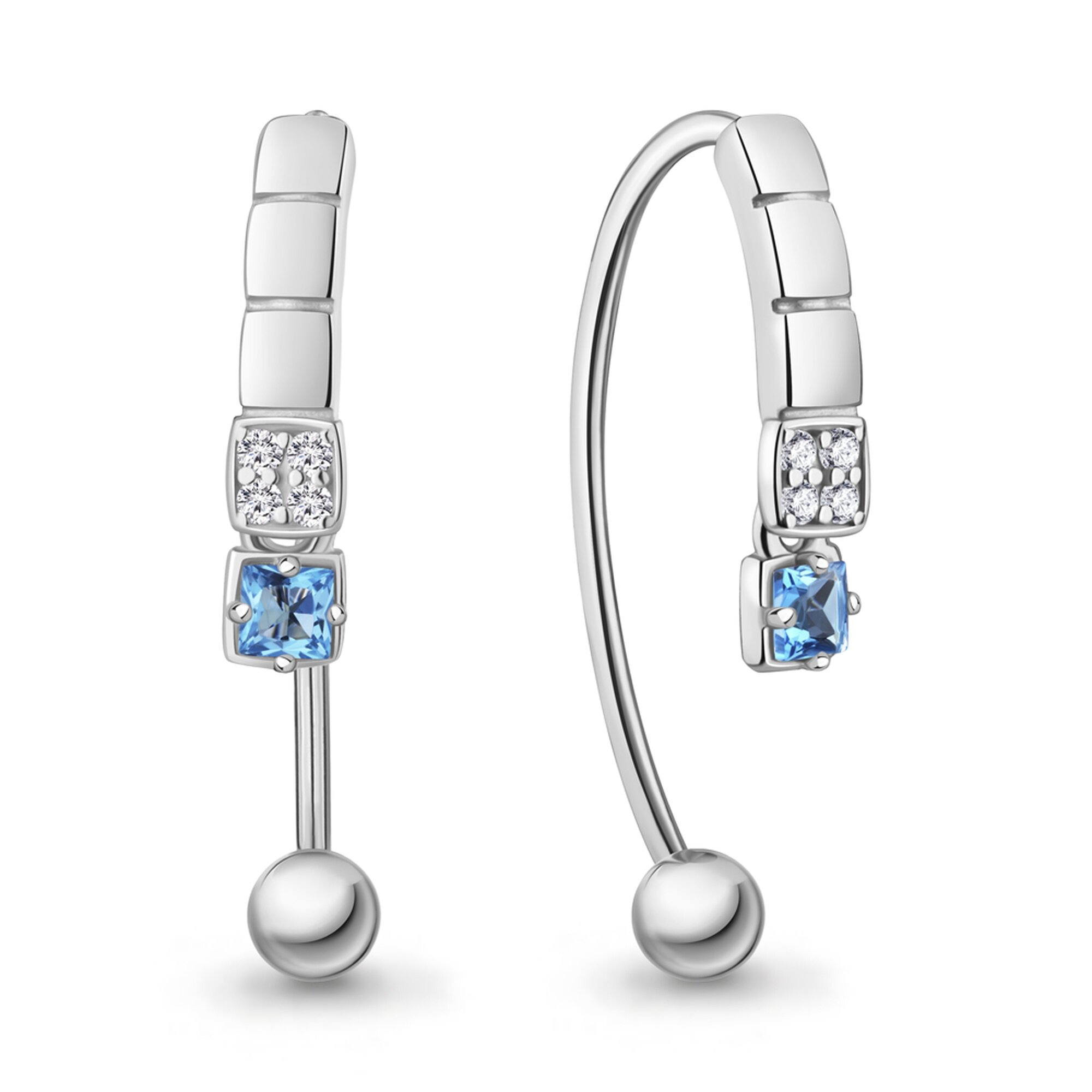 Серьги, серебро, 925 проба, родирование, фианит, топаз