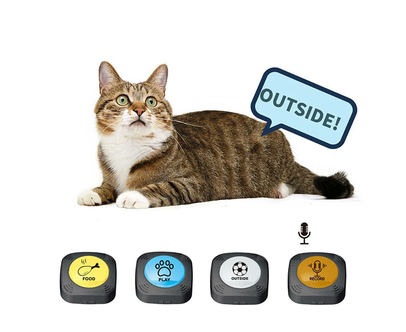 Набор кнопок для тренировки питомцев - Интерактивная игрушка для собак на батарейках, Черный, ABS, 8.5 x 8.5 x 3.5cm, 300g, 4 штуки, функция: Кнопка для питомца, батарейки: 3x AAA (не включены)