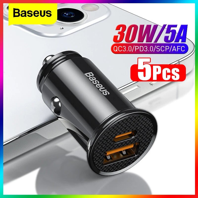 Baseus 5 шт. Автомобильное зарядное USB Dual Charger 30W