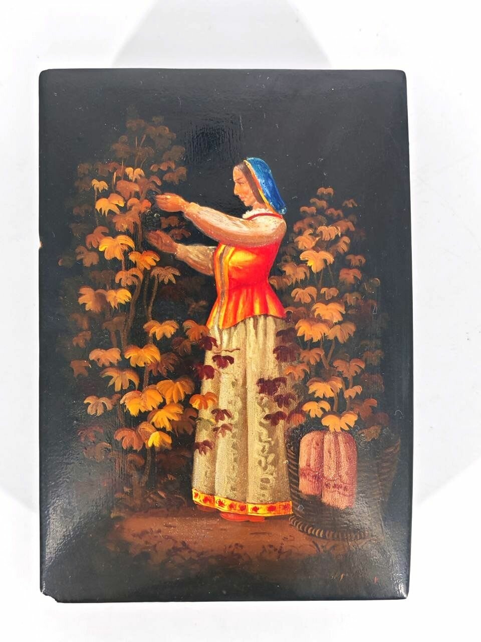 Шкатулка лаковая авторская Федоскино, Сбор Винограда, Автор Щербаков, Редкость, антиквариат, ручная роспись, СССР