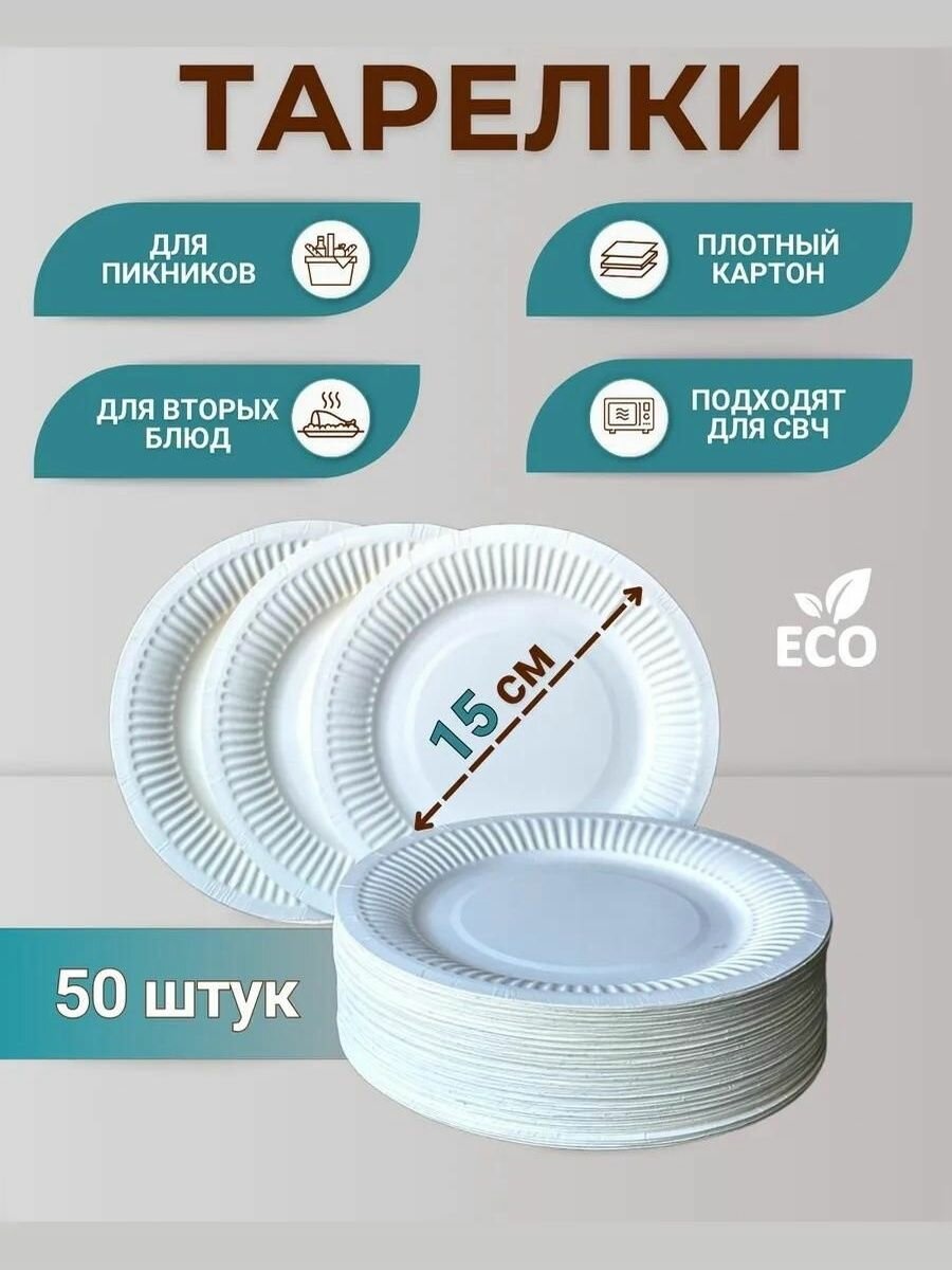 Тарелки бумажные одноразовые. Набор посуды для пикника и праздникаПлотный картон, ЭКО.