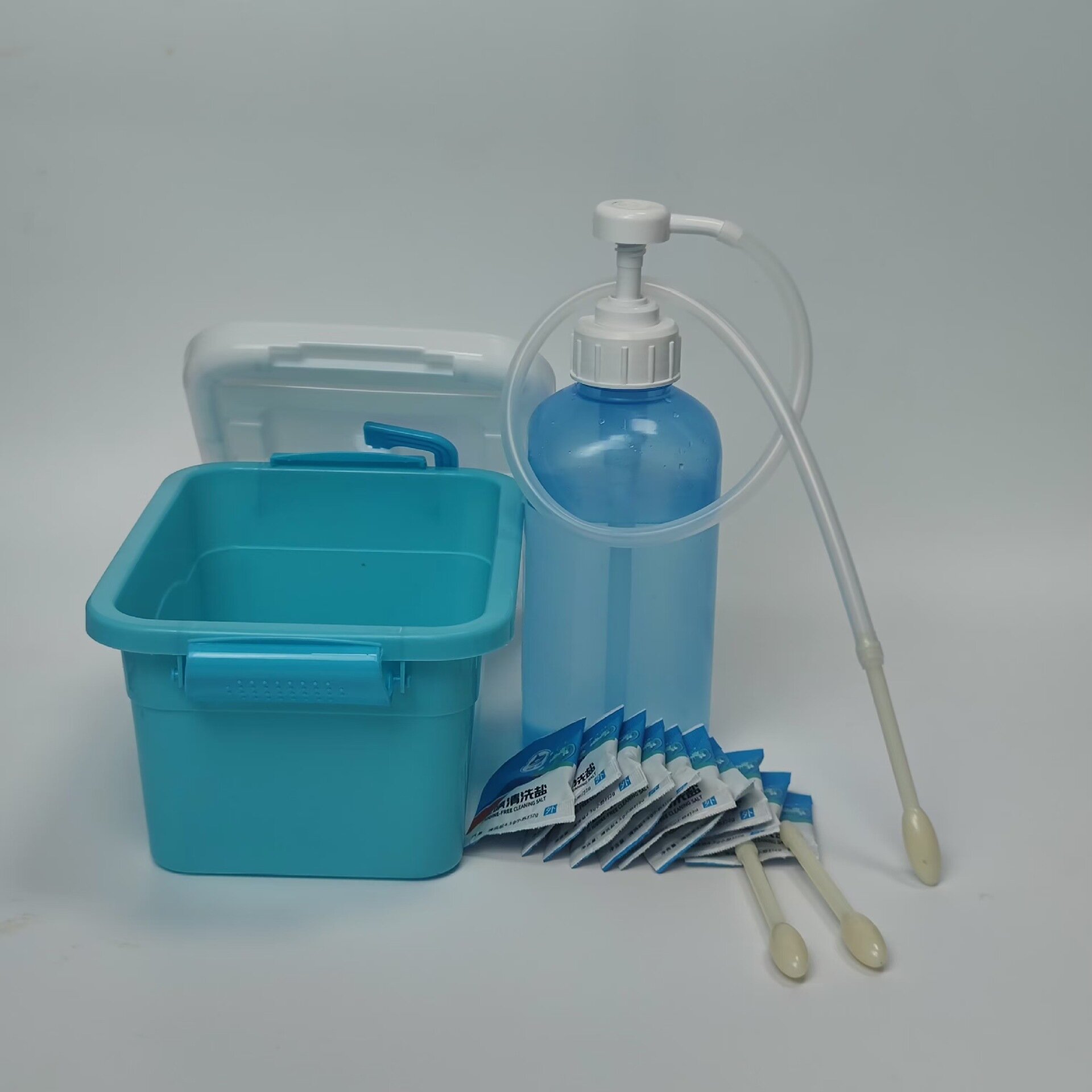 Задний очиститель клизмы лесбиянок Набор ирригаторов для клизмы*3+соль 10 пакетиков+коробка для хранения