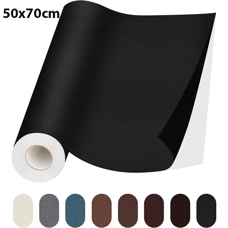 Кожаная заплата для ремонта дивана 50х70см, самоклеящийся ремкомплект для дивана, автокресла (черный)