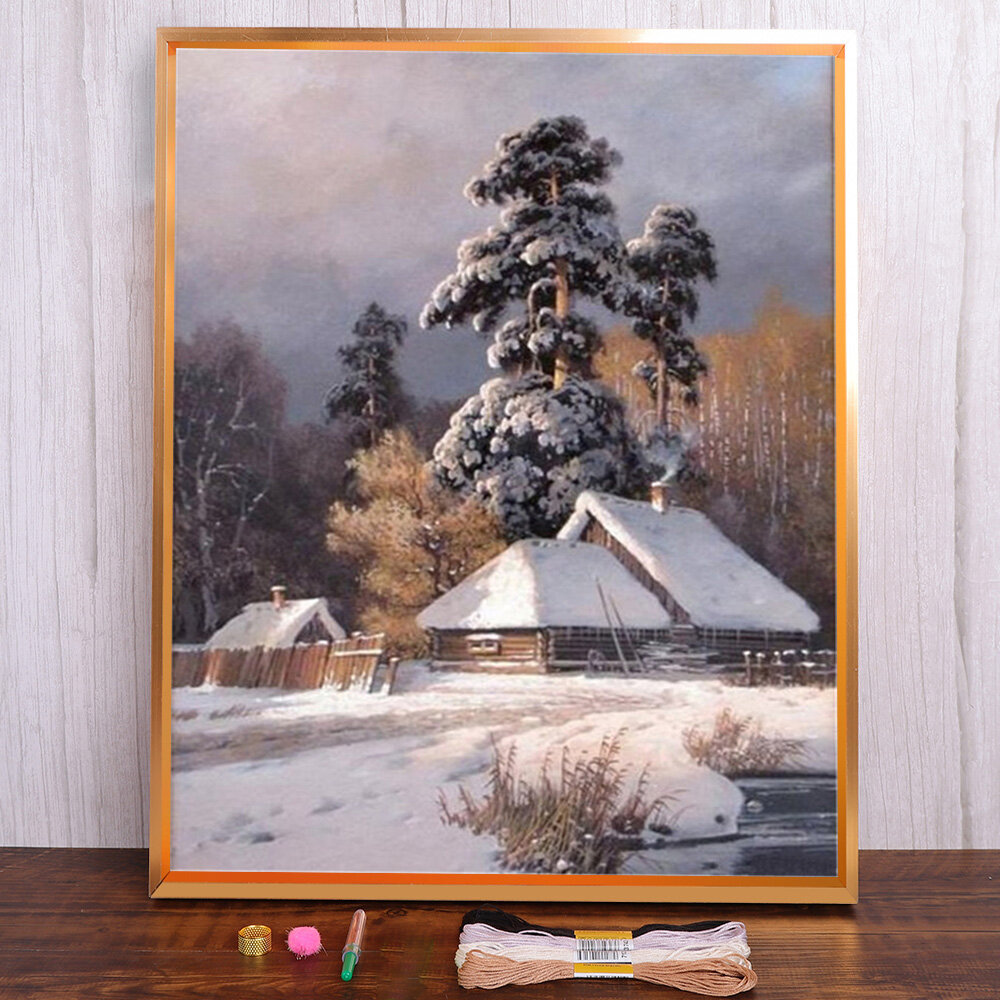Эксклюзивный набор MEIAN для вышивки 14CT Дом после снега 30x40CM