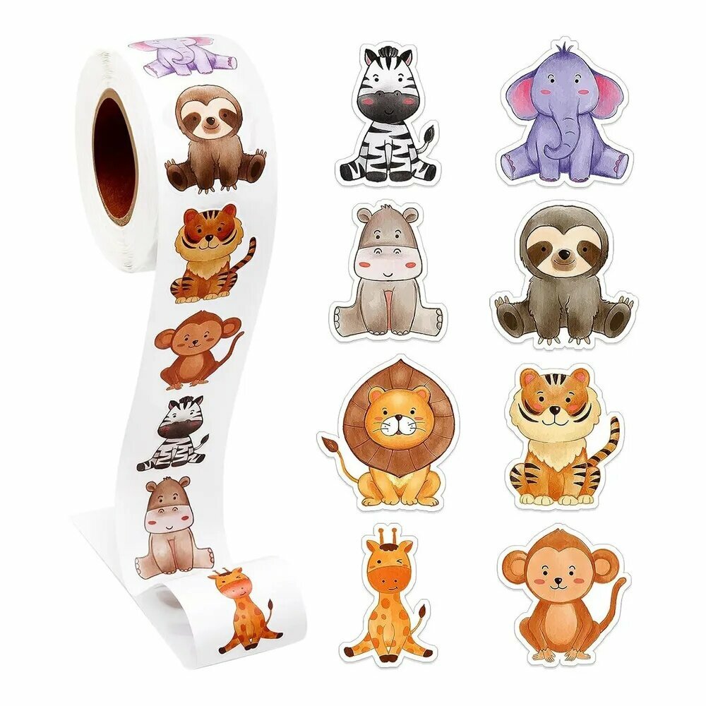 Милые наклейки с животными 500 шт разнообразные дизайны для вечеринок