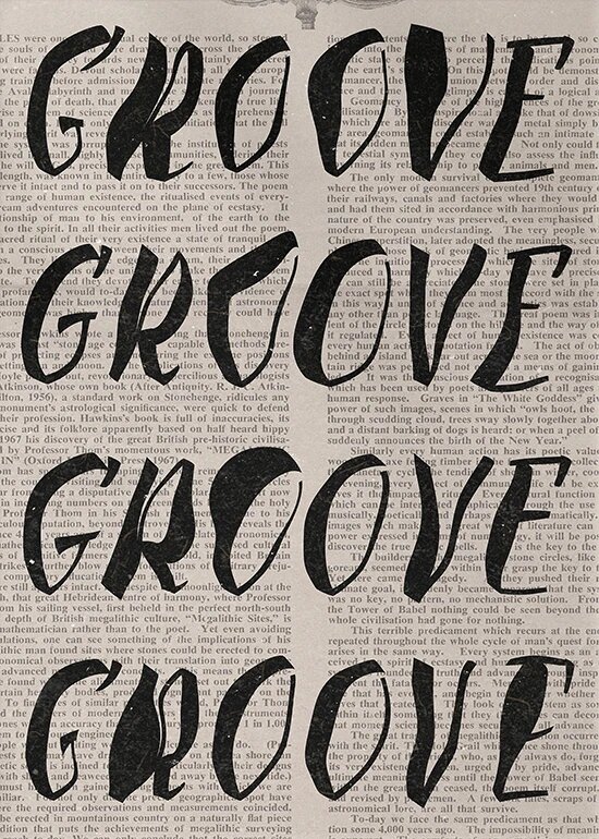 Плакат "Groove" на старой книге, 30x42 см, серый