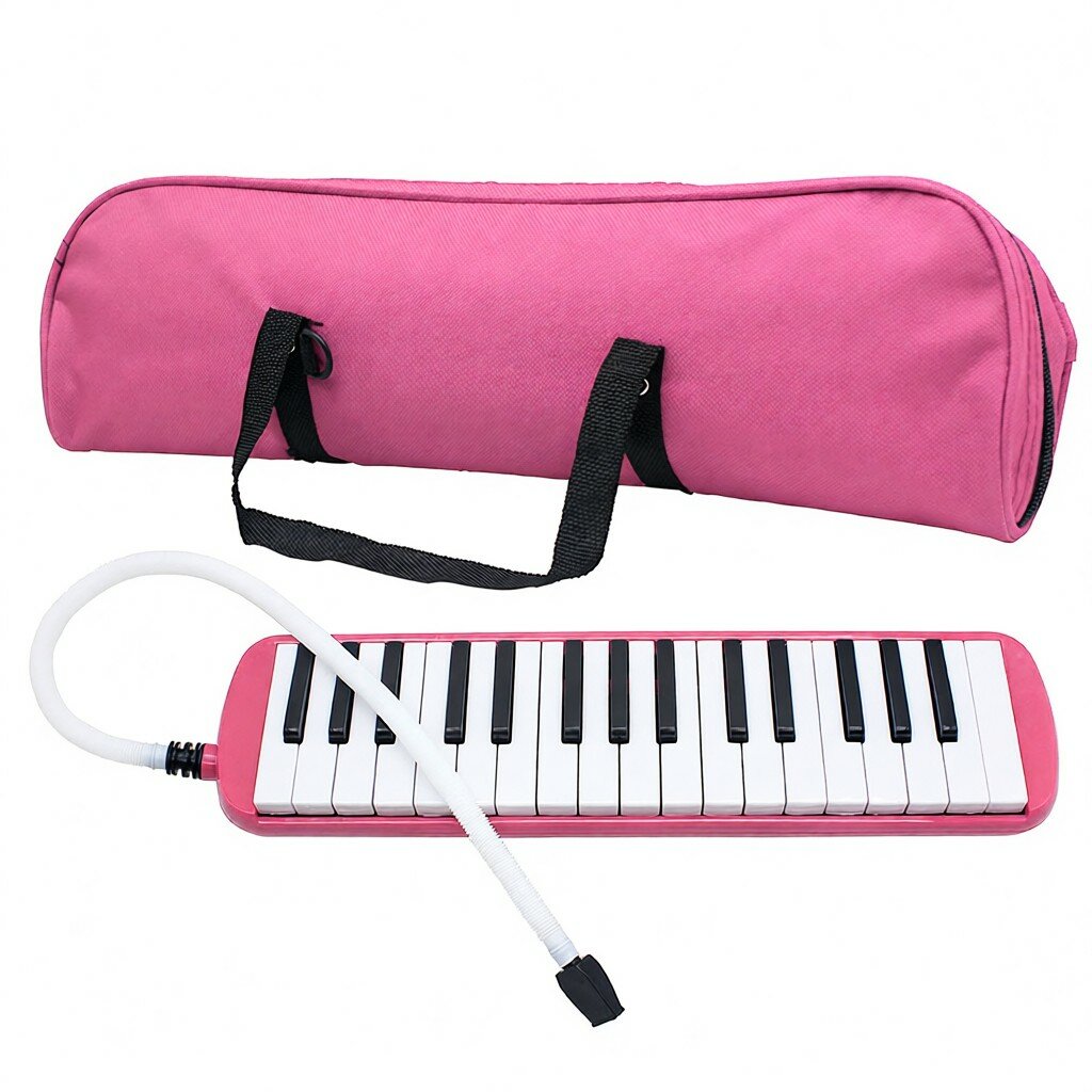 Мелодика с 32 пианинообразными клавишами для начинающих и любителей музыки в подарок с сумкой для переноски, цвет синий/розовый (выбор), материал пластик, размер изделия 41*10*4.5см, вес изделия 523г, размер упаковки 43*14*6см, вес упаковки 665г,