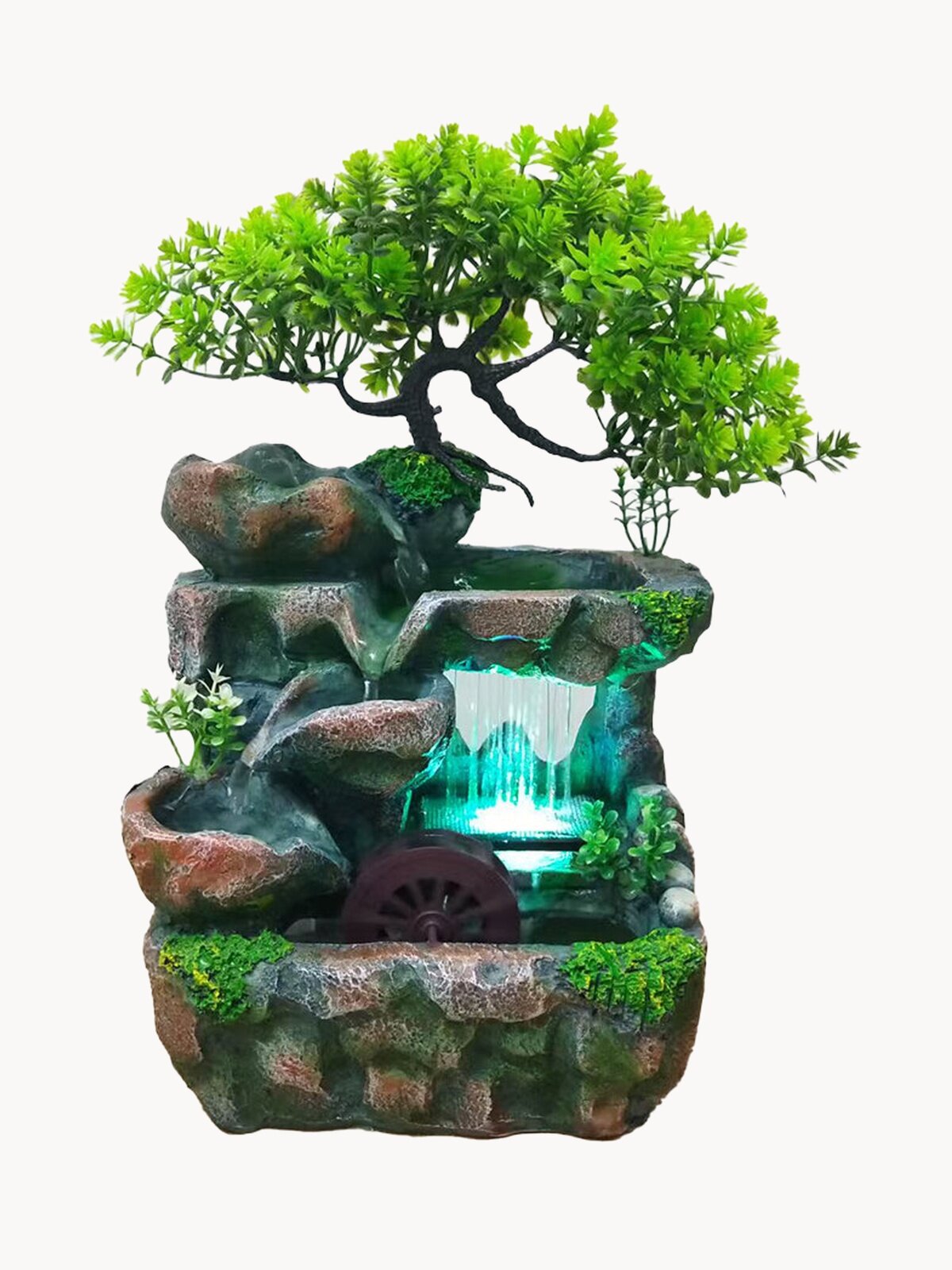 Настольный фонтан Hinoki, пластик/смола, 20x15x28 см, зеленый, с подсветкой