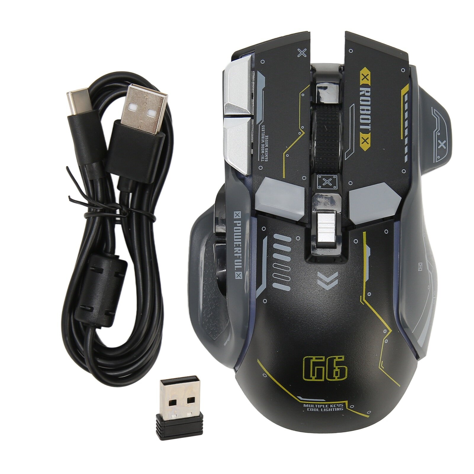 Игровая мышь 2,4G Проводная Bluetooth 3 режима 5 Регулируемая игровая мышь с 11 RGB-подсветкой для Windows для Android для IOS Черный