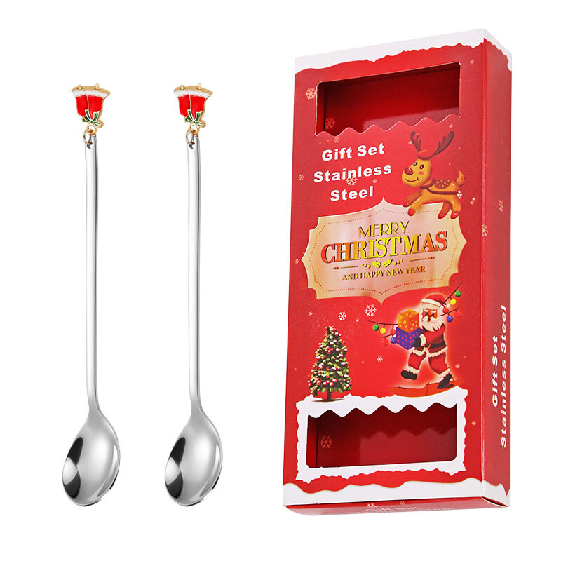 Серебряный набор ложек с колокольчиком, 2 шт. в подарочной упаковке из нержавеющей стали