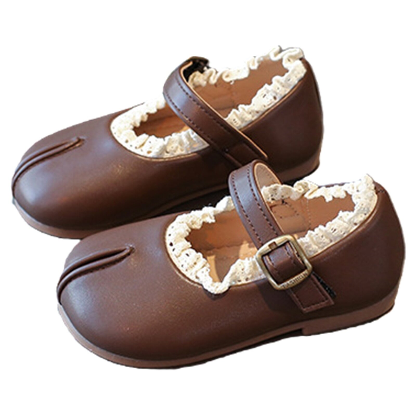 Пуанты принцессы с мягкой подошвой из ПУ кожи, искусственными расщепленными пальцами, кружевными деталями и деревянными ушками, размеры 22 (внутренняя длина 14см), 23 (14.5см), 24 (15см), 25 (15.5см), 26 (15.8см), 27 (16.5см), 28 (17.2см), 29 (17.8см),