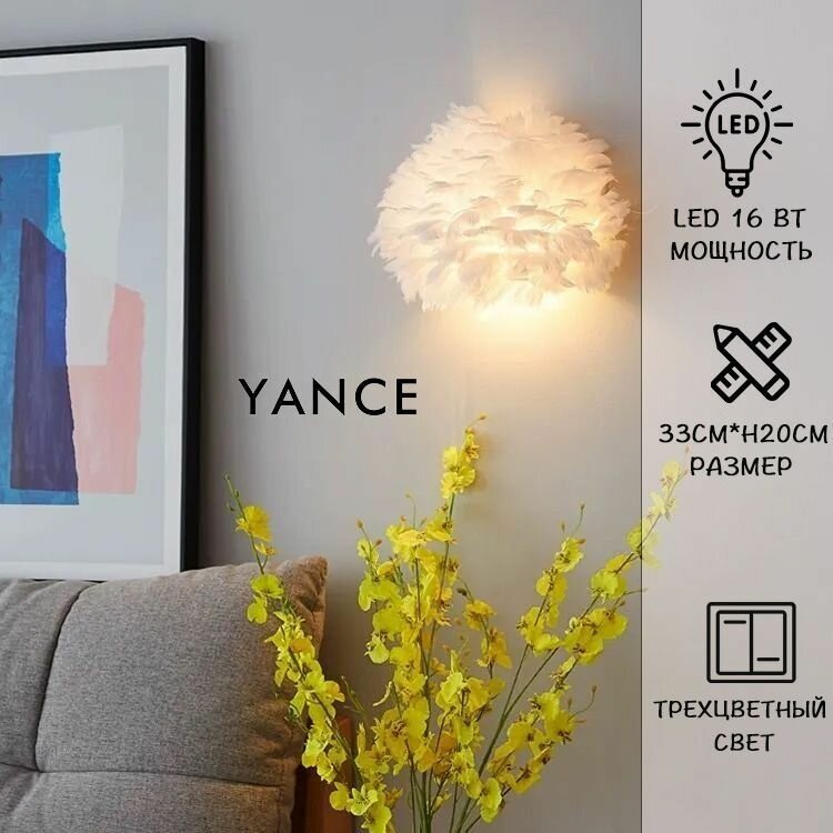 Настенный светильник декоративный светильник в виде перьев,1,1,2, Нейтральный белый,4000, белый матовый