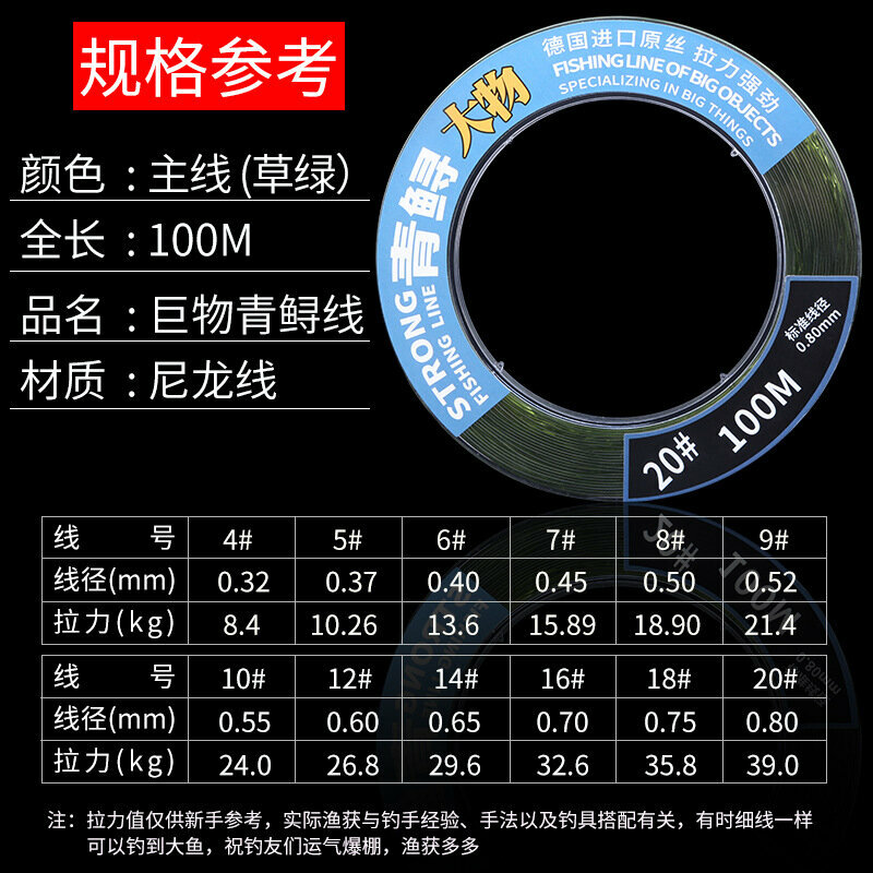 Qing Sun 100м прочная леска для спиннинга - зеленый, 10.0 фунт, устойчивость к крупной рыбе