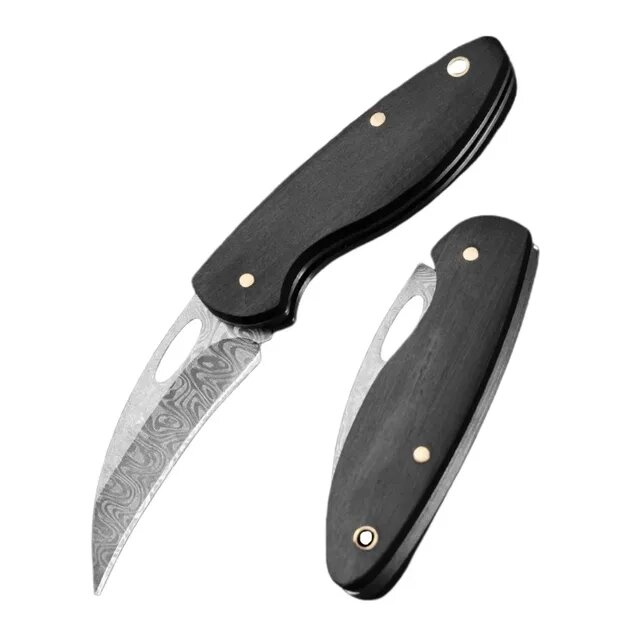 Складной нож из дамасской стали, острый нож для фруктов для активного отдыха, портативный мини-нож-коготь, портативный нож для кемпинга.