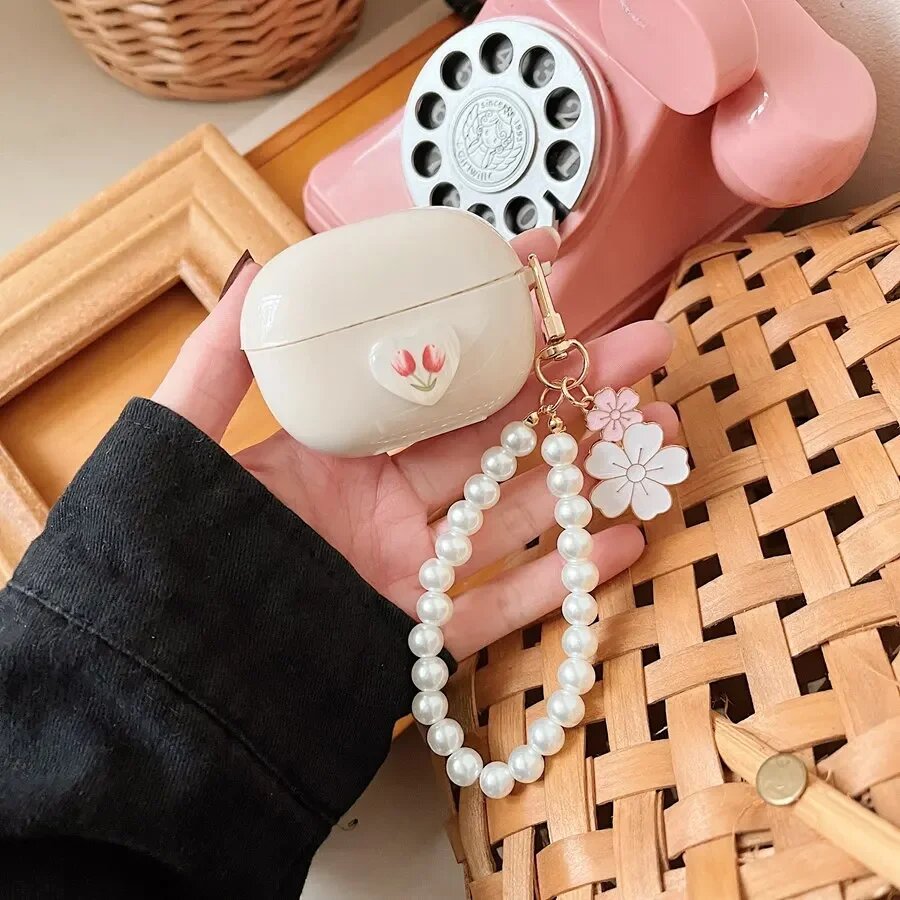 Силиконовый чехол для Redmi Buds 5 Pro прозрачный с цветочным узором