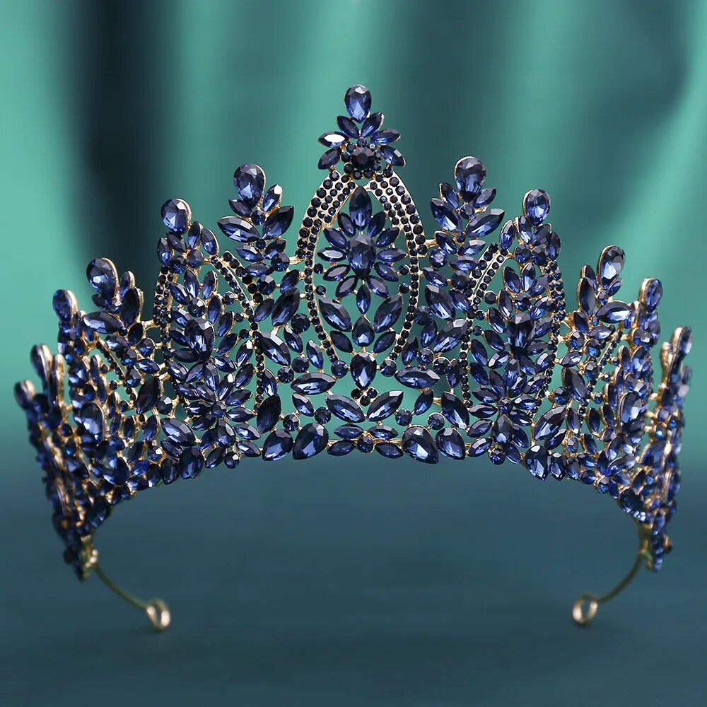 KMVEXO Корона из хрусталя Синий, H1553-Gold-Blue
