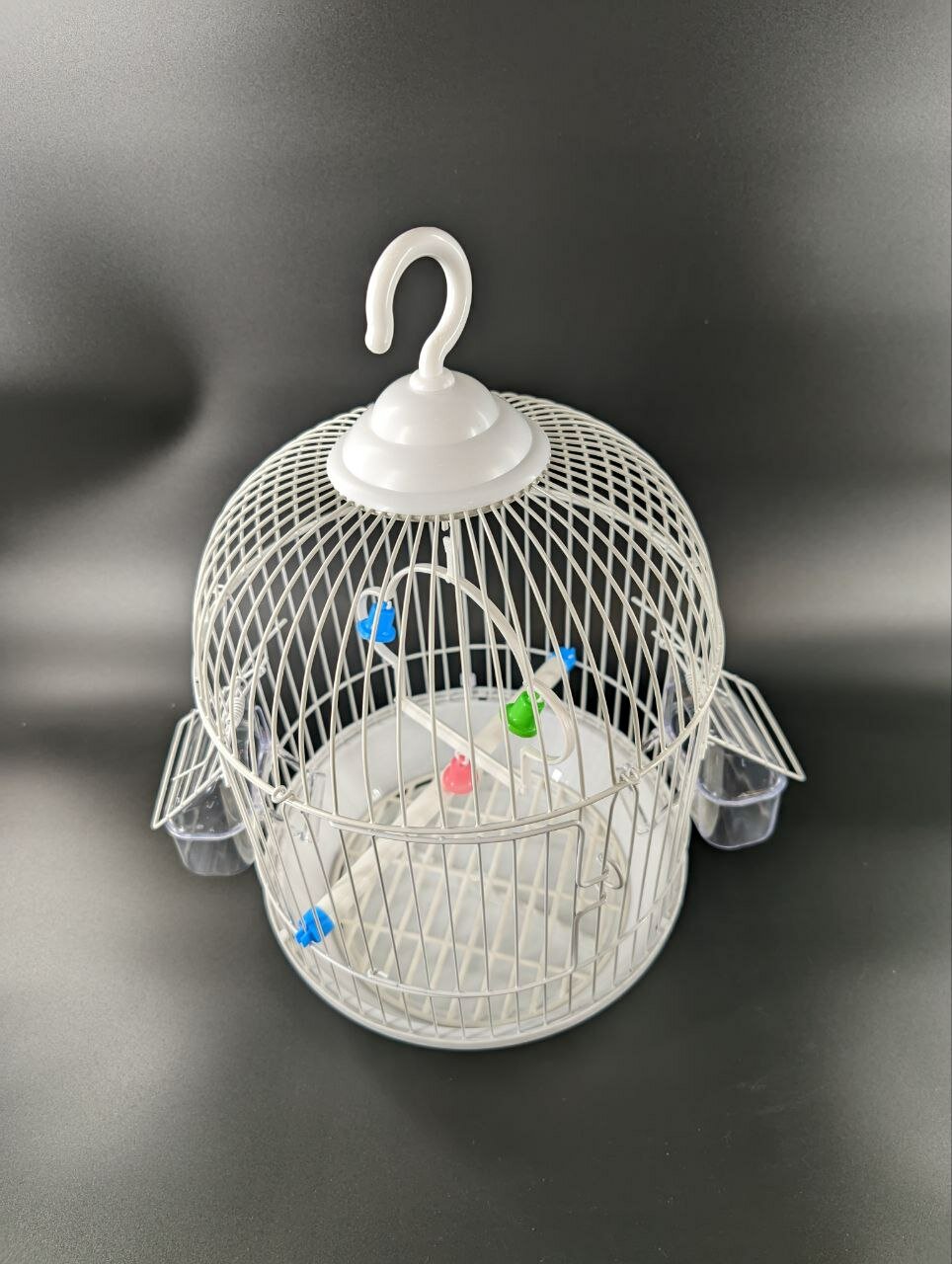 Клетка для птиц, 23х23х38 см, выдвижной поддон, фальшдно, поилки-кормушки, жердочка, качель, белый