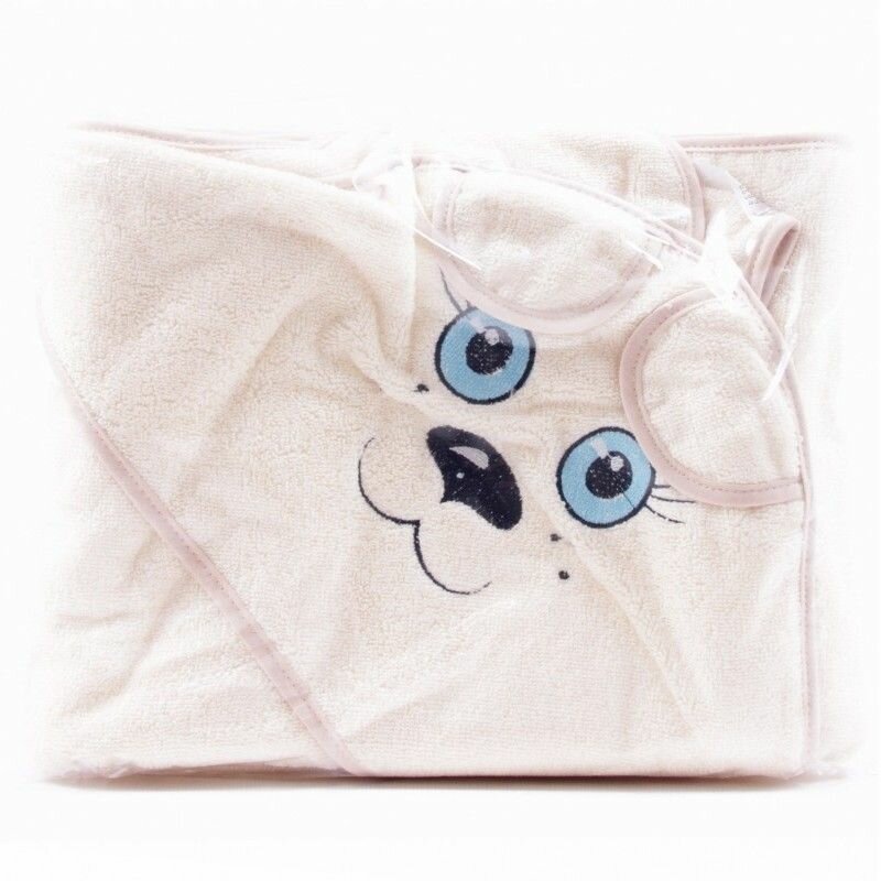 Полотенце Уголок с капюшоном махровое детское с вышивкой большое Мишка с ушками 100*100 см Жасмин