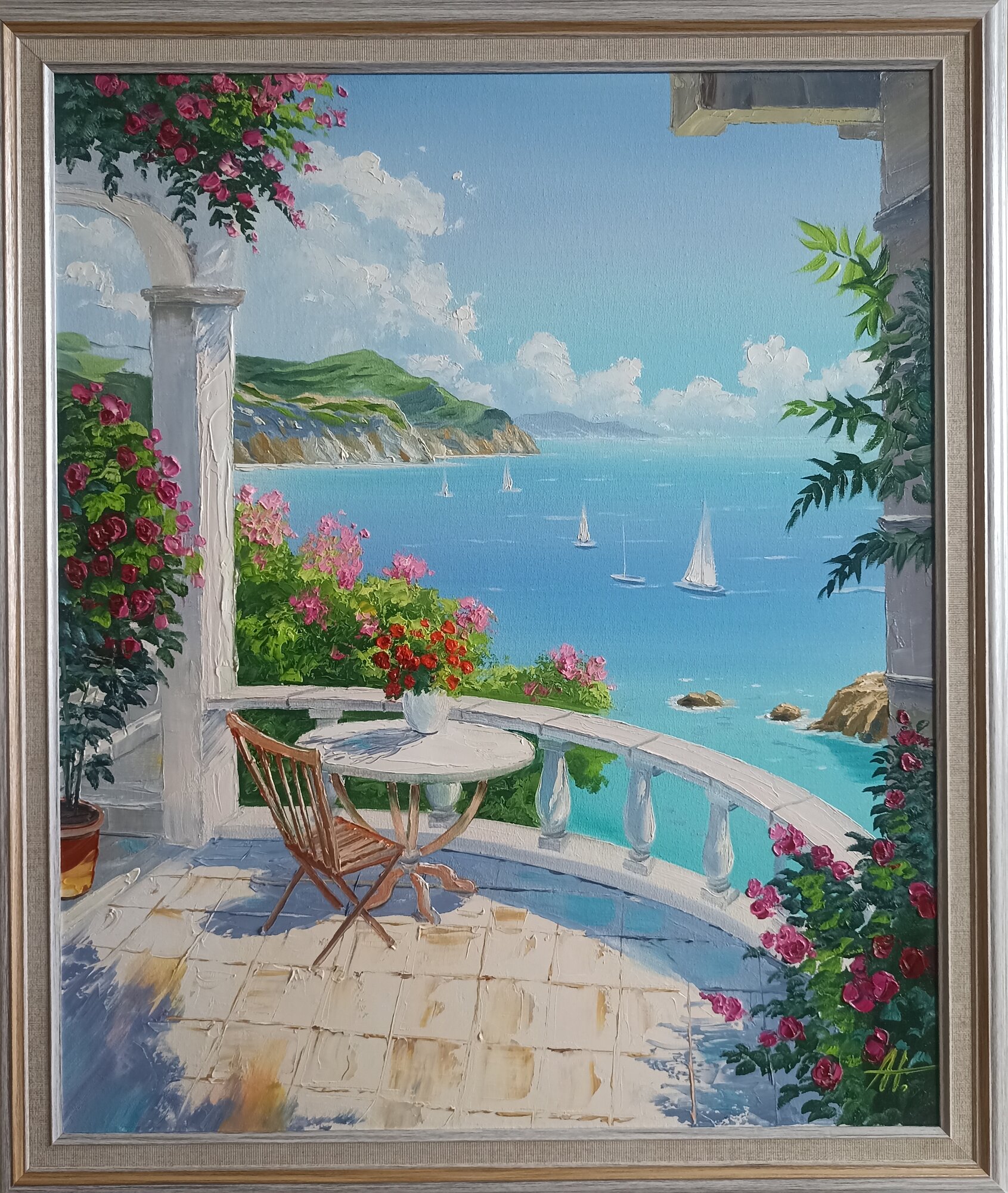 Картина "Ах лето!", авторская, живописный морской пейзаж, масло, холст, в раме, ручная работа