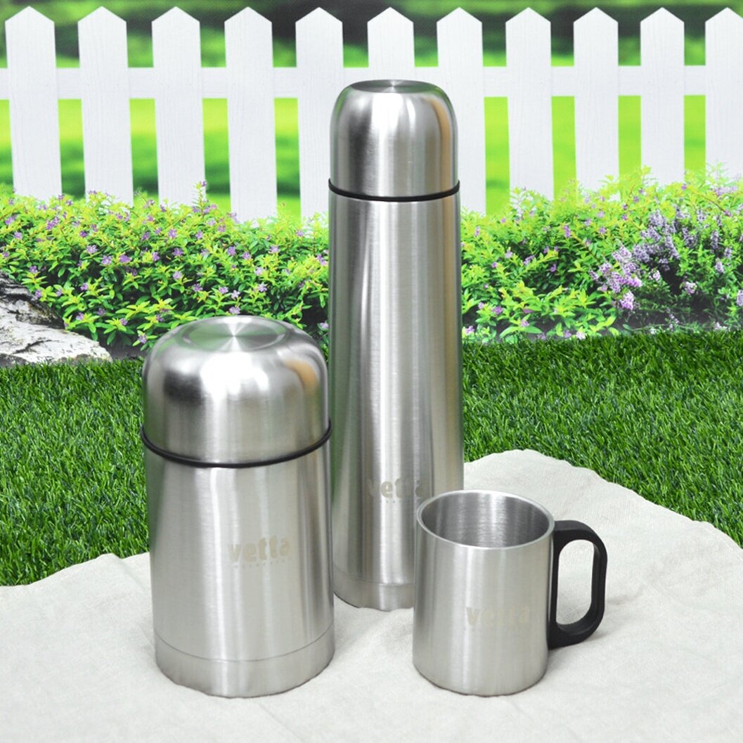 Набор походный "Vetta collection", 3 предмета, термос 1 л, 0,75 л, кружка 300 мл, нержавеющая сталь