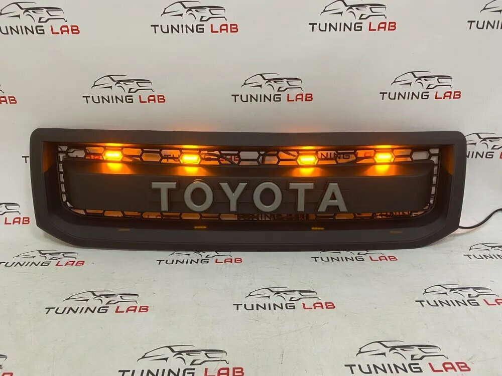 Решетка радиатора Toyota Land Cruiser Prado 120 (2002-2009), стиль USA, черная, ABS пластик, с LED подсветкой, установка в штатные места