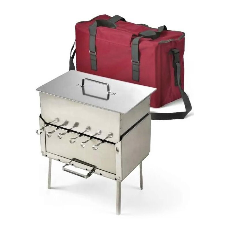 Мангал складной с коптильней и шампурами в сумке Дипломат 40х25х62.5см, коптильня на ножках на 6 персон в чехле, переносной