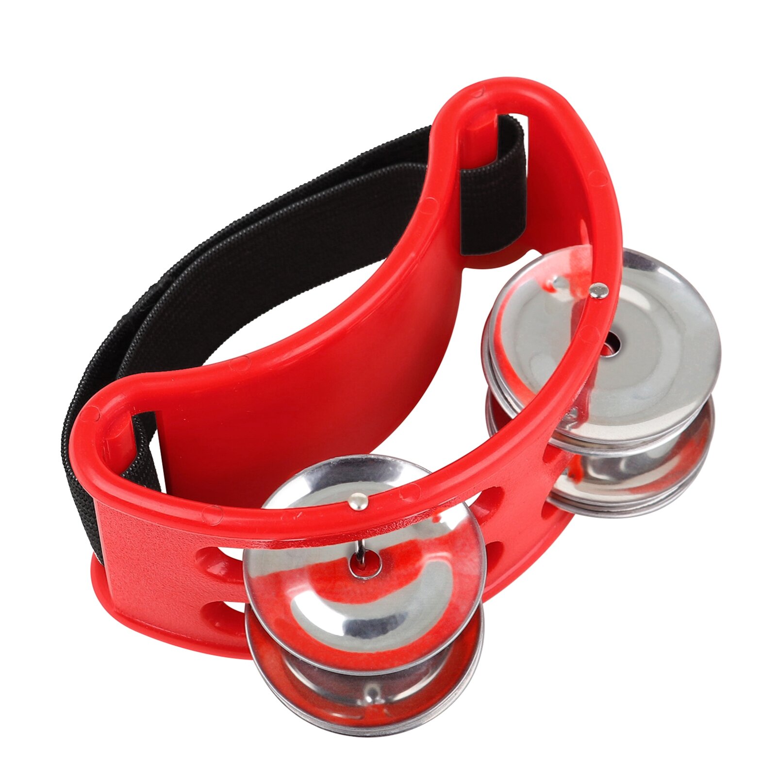 Percussion Foot Tambourine with 4 Pairs of Stainless Steel Jingles & Elastic Strap Musical Instrument for Cajon Accompaniment