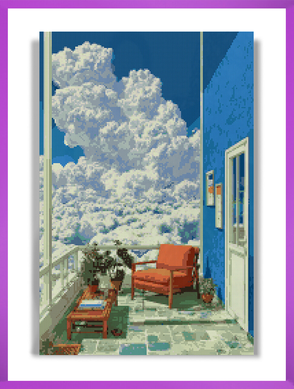Алмазная мозаика на подрамнике - вышивка - Терраса на облаках 40 х 60 см