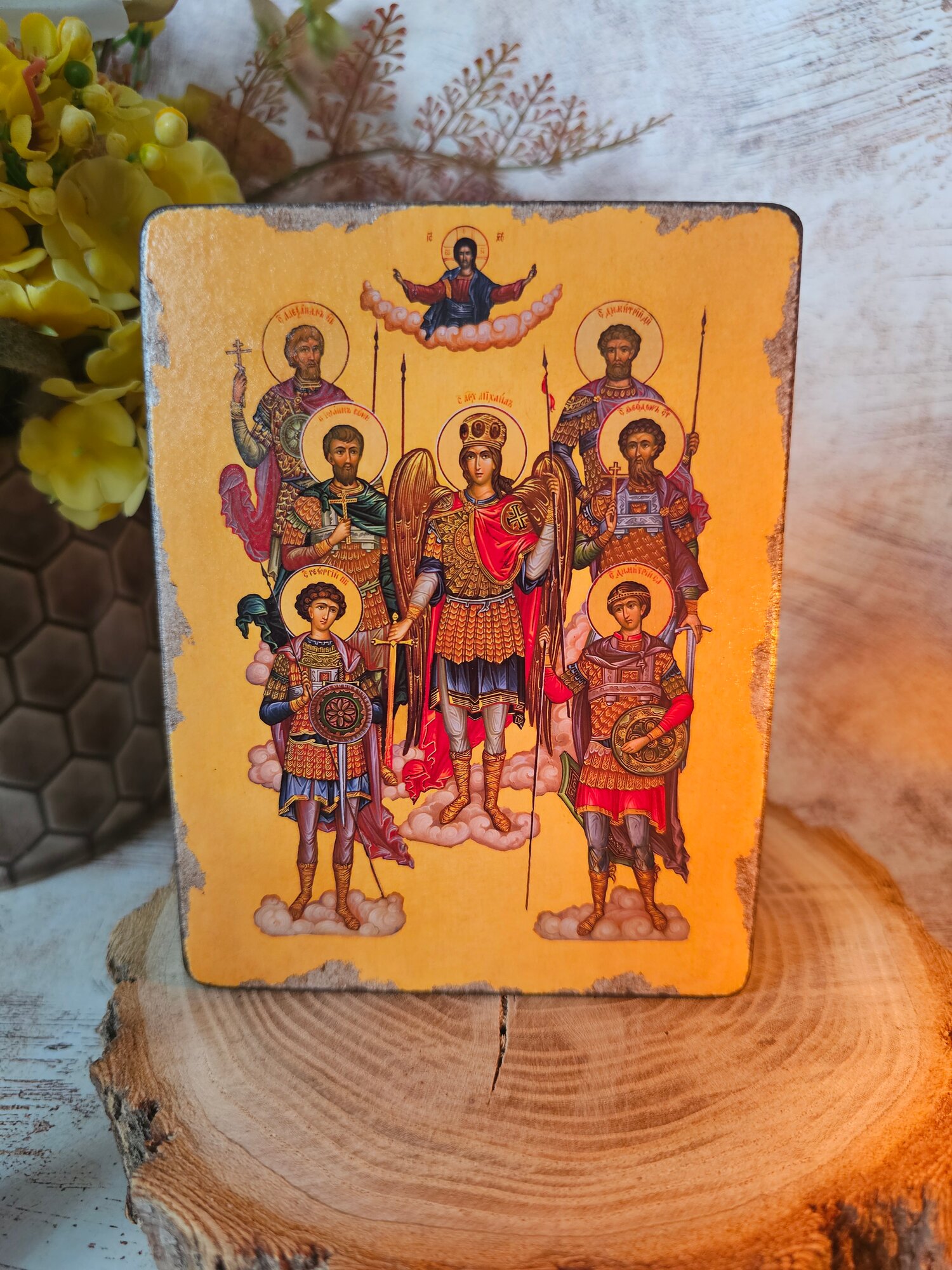 Освящённая икона собор святых воинов, мучеников, 14*19 см