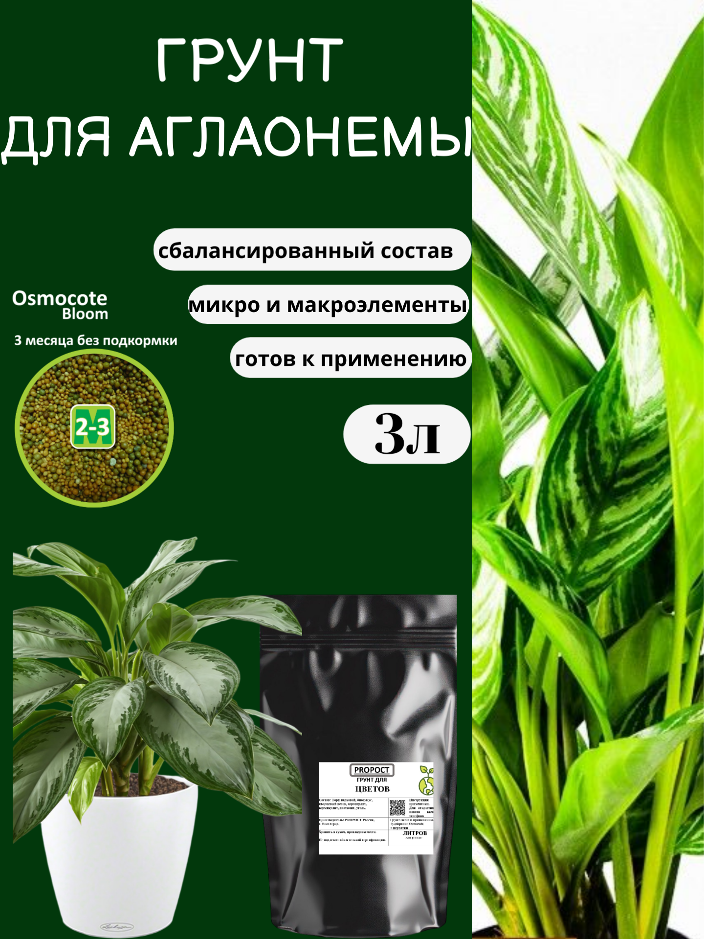 Грунт для Аглаонемы 3 л для отличного роста и развития растения