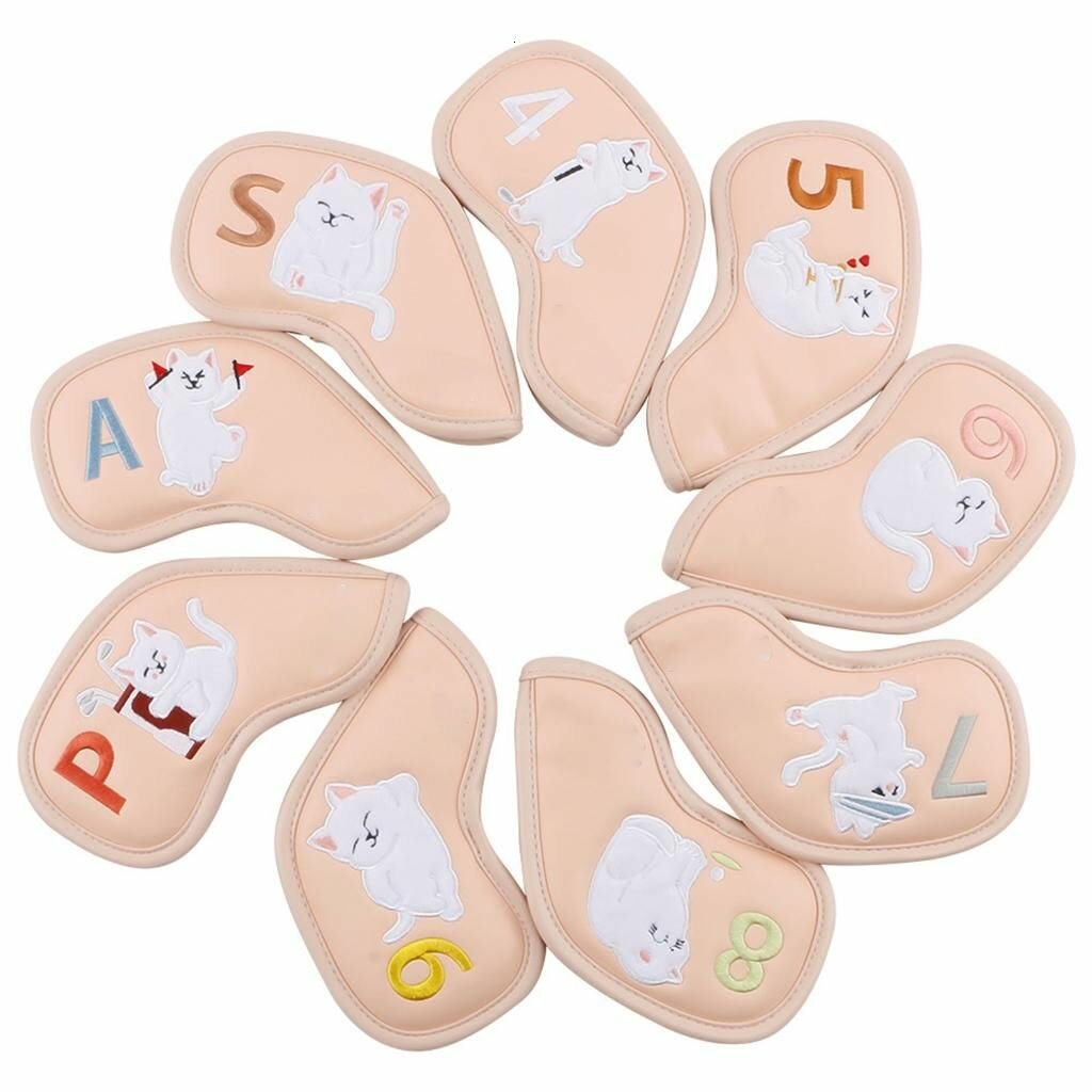 Чехлы для клюшек для гольфа с рисунком котов, 9 шт, Розовый