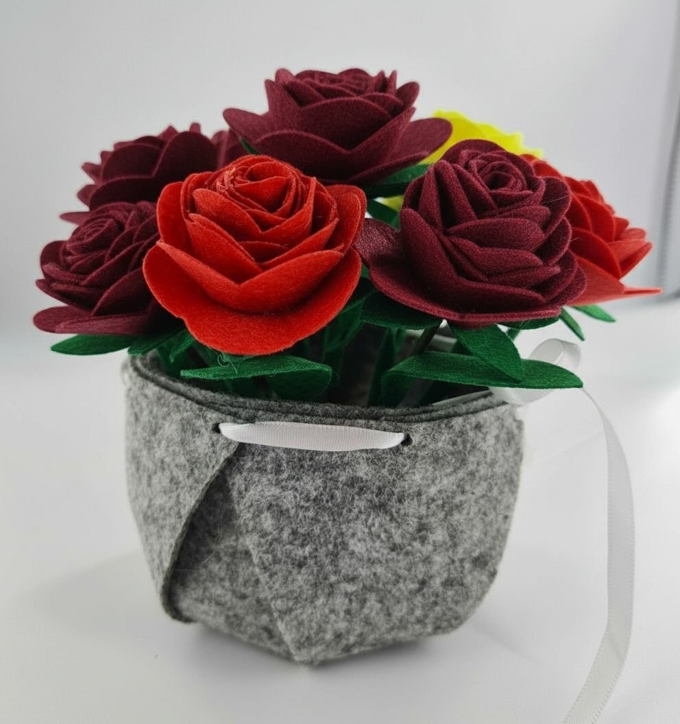 Букет из фетра. Роза красная/бордовая. Искусственные цветы. Самостоятельная сборка