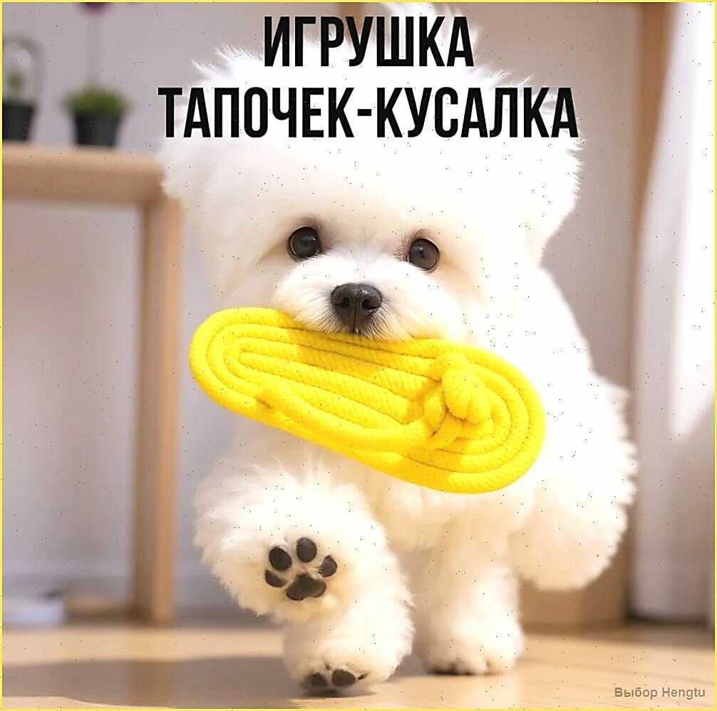 Игрушка Тапочек-кусалка для средних, мелких собак и кошек (желтая).
