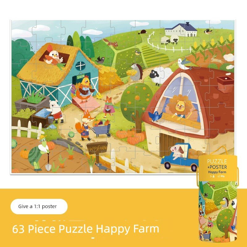 Набор пазлов Happy Farm 63 детали для детей 3+ лет - Большие голубые карты, обучающая игра