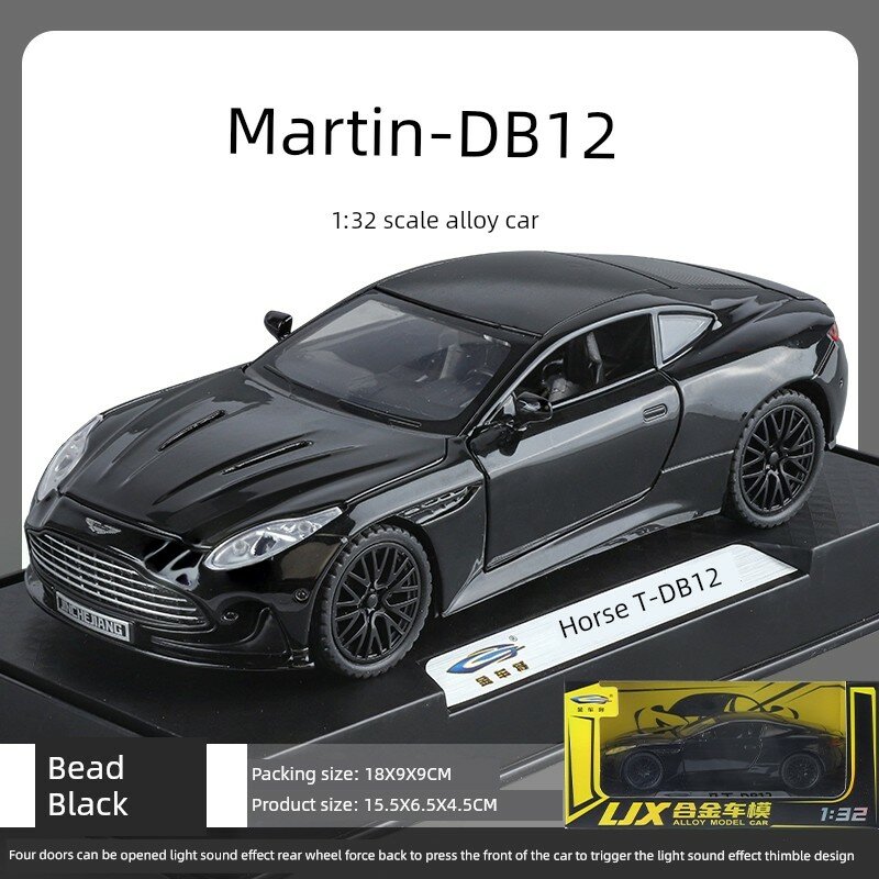Модель Aston Martin DB12 в масштабе 1:32 из сплава - черная, коллекционная игрушка для мальчиков и любителей автомобилей