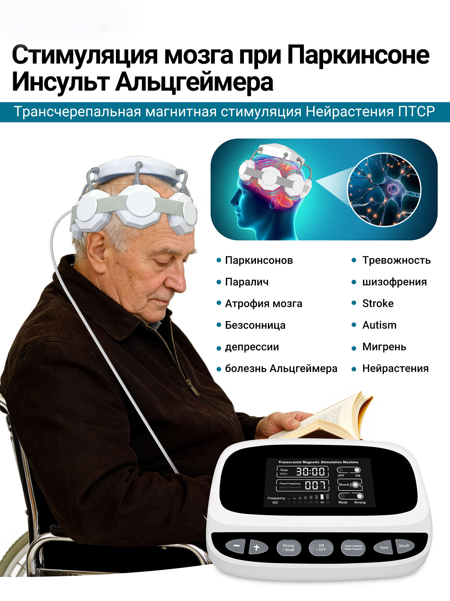 Аппарат транскраниальной магнитной стимуляции (rTMS) для терапии депрессии и тревожных расстройств
