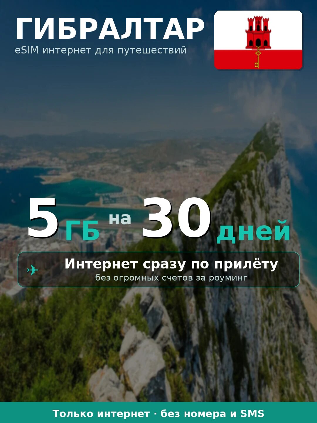 ESIM Гибралтар — мобильный интернет 5 ГБ на 30 дней | виртуальная SIM-карта для путешествий