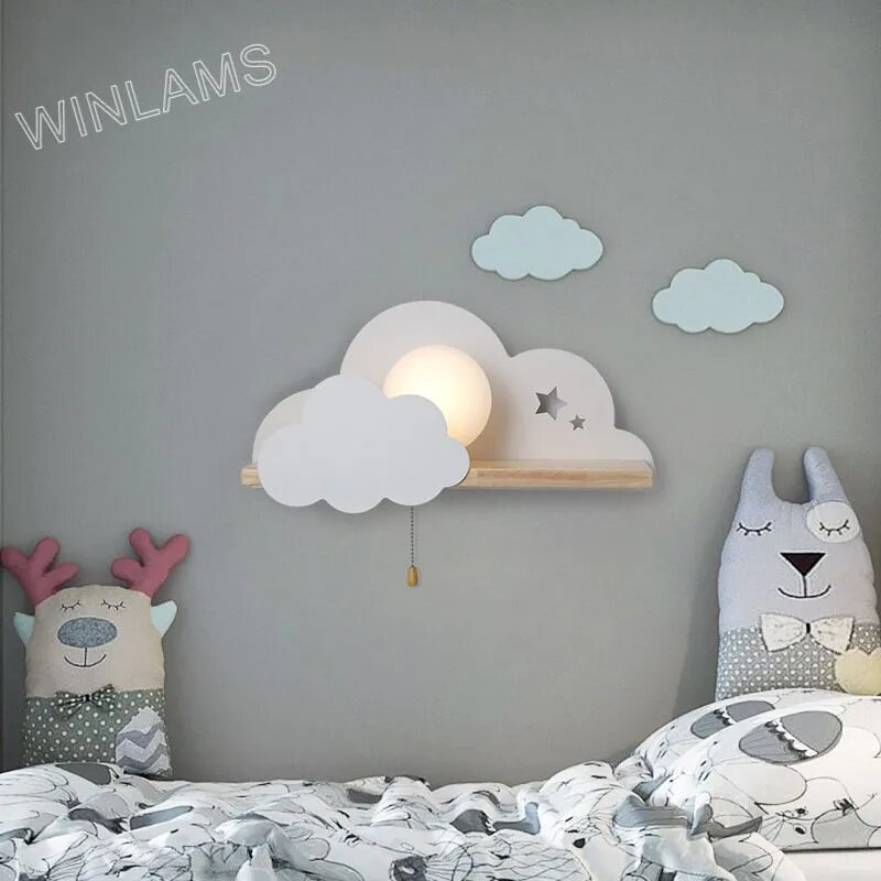 WINLAMS Настенный светильник E27, 40 Вт, дерево, металл, дизайн облако