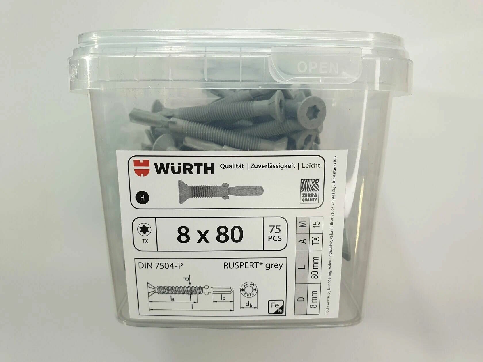 Саморез по металлу DIN 7504-P 8x80 (75 pcs) WURTH, Германия