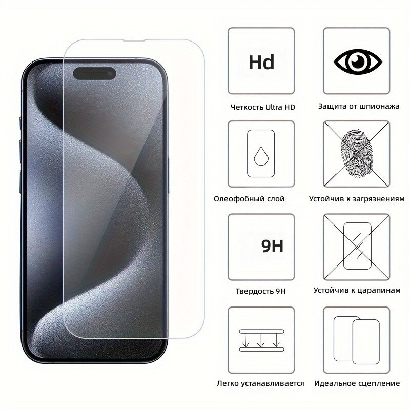 Защитная пленка из закаленного стекла для iPhone, HD-прозрачность, закругленные края 2.5D, устойчивая к царапинам, глянцевая поверхность, 2 шт, совместима с моделями iPhone 11/12/13/X/XR/14/15 Pro Max/XS Max/16